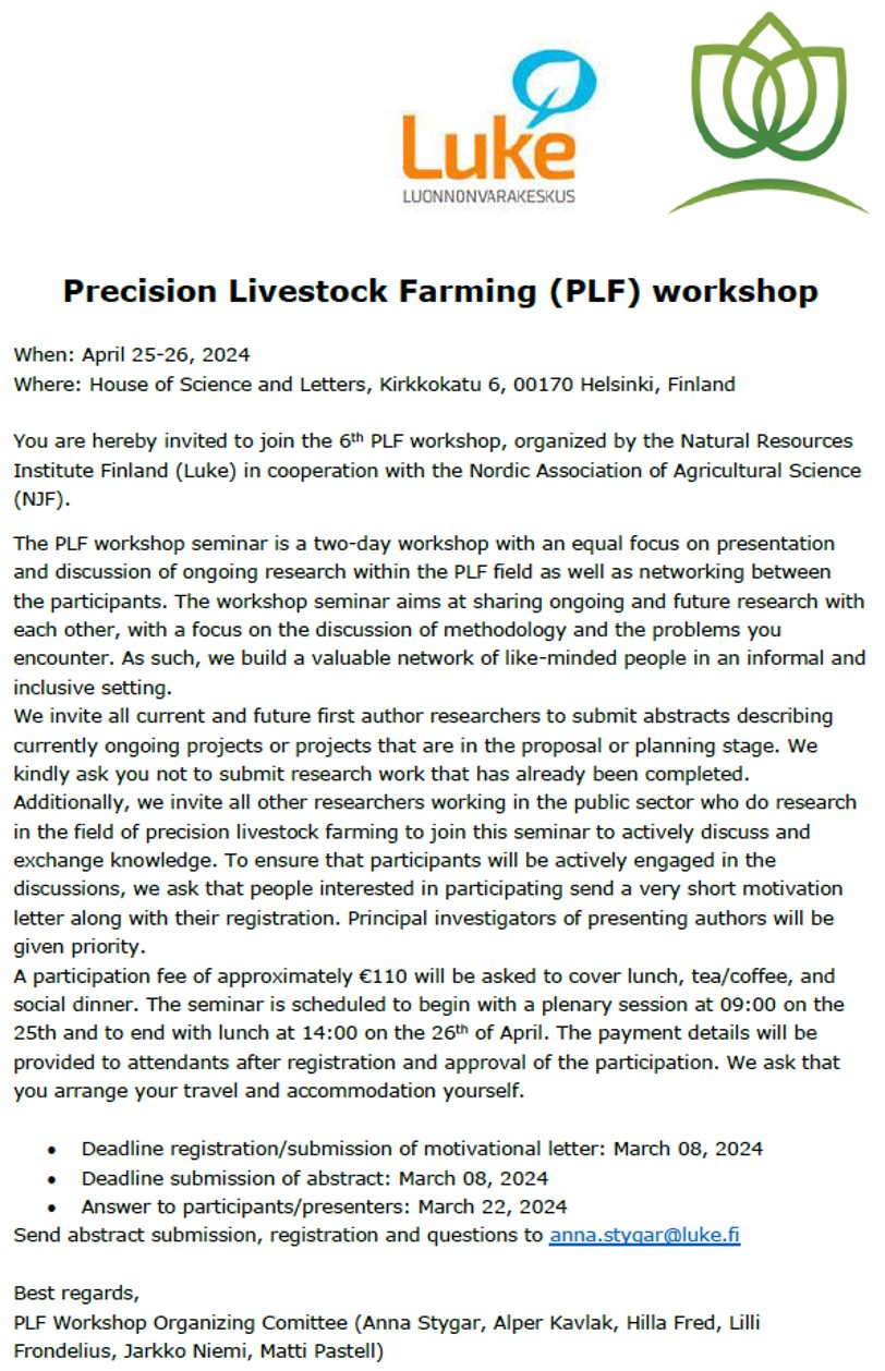 Precision Livestock Farming Workshop Nordic Association Of